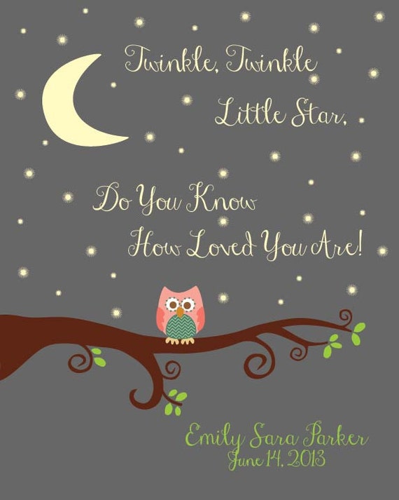 Twinkle Twinkle Little Star Owl Nursery Print/Boy or Girl