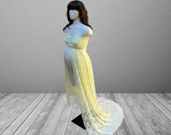 Lace Maternity Gown- Pale Yellow Stretch Lace. Perfect for your ...