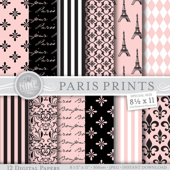 PARIS Digital Paper: Paris Theme Patterns Pattern Prints