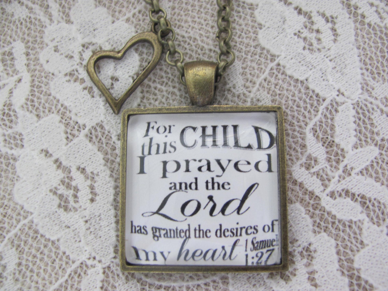 Bible Verse Pendant Necklace For this child I by RedeemedJewelry