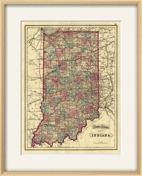 Indiana map print state map vintage old maps Antique prints