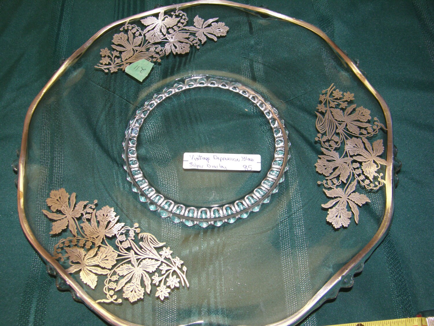 VINTAGE Sterling Silver Overlay Glass Cake Plate Serving