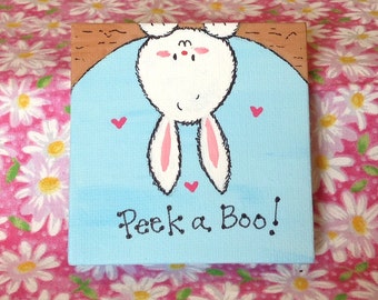 Children's art: Peek a Boo Bunny peeking in from above his bunny home ...