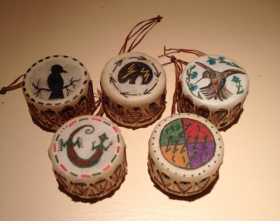Miniature hand painted drums 1.75 wide x 1.5 by SantaFeGourdArt