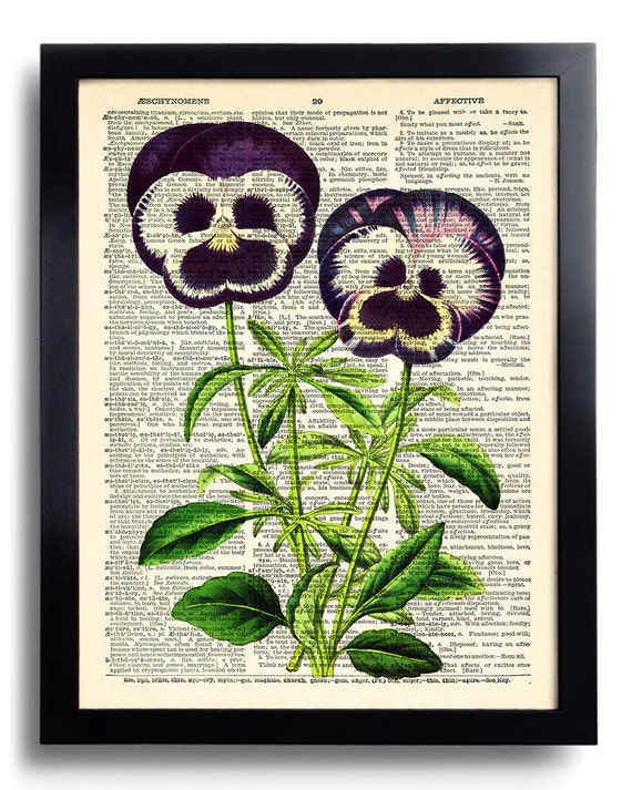 Dictionary Page Collage Repurposed Flower Violet Art Print