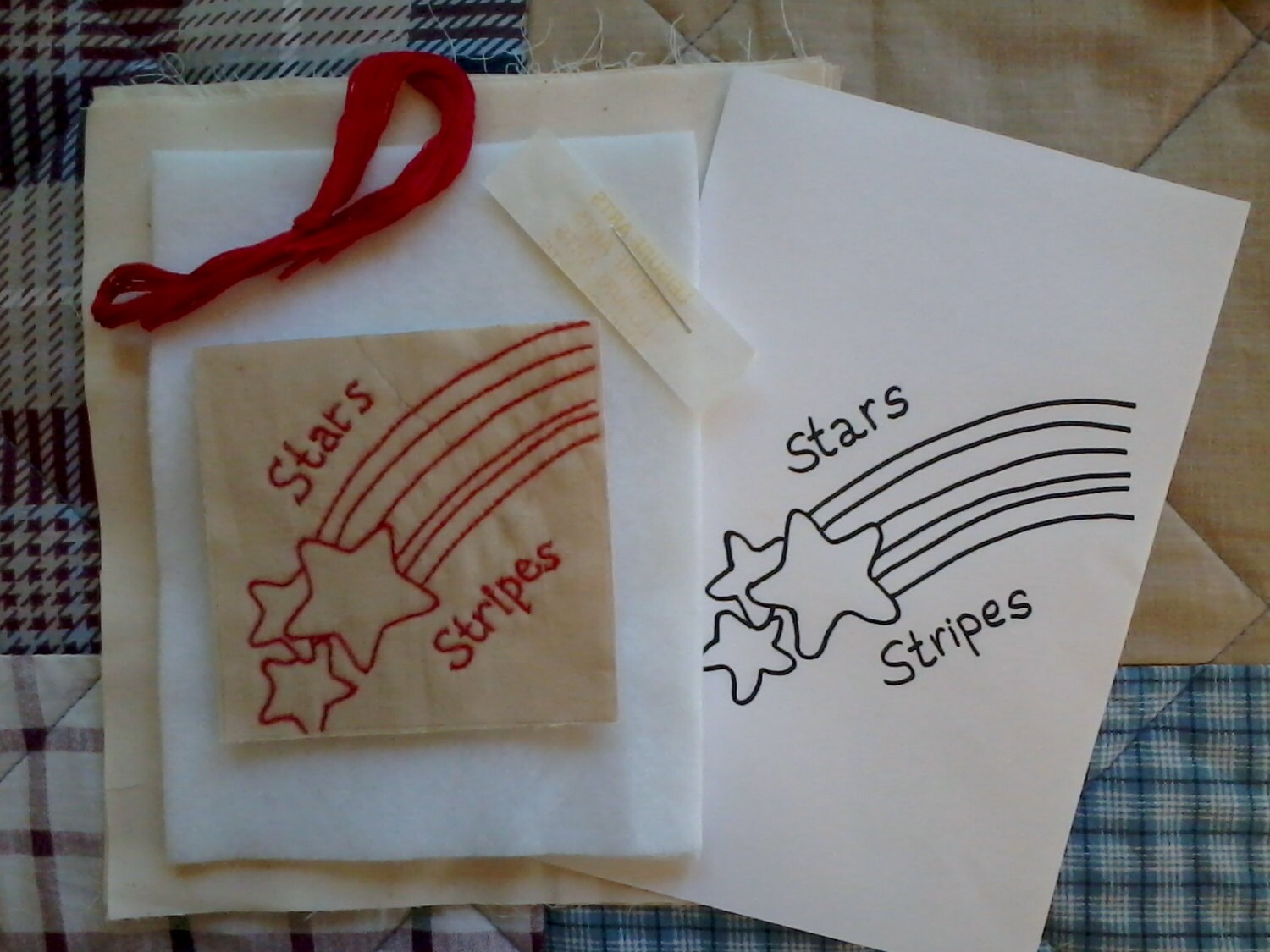 Patriotic Redwork Flag Embroidery Kit Americana Redwork