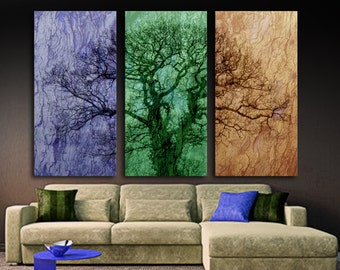 Huge 3 Panels framed 1.5" depth Art Canvas Print beautiful Color tree ...
