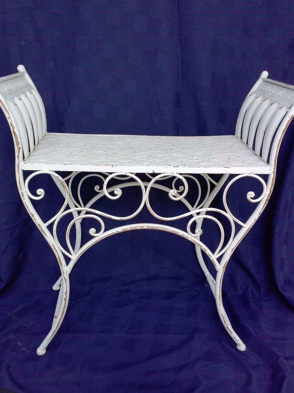 Charming wrought iron bench white shabby chic decor style. Shipping not ...
