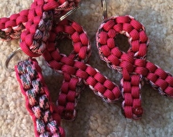 pink ribbon paracord keychain