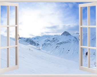Mountains wall stickers 3d window snow mountain decals for