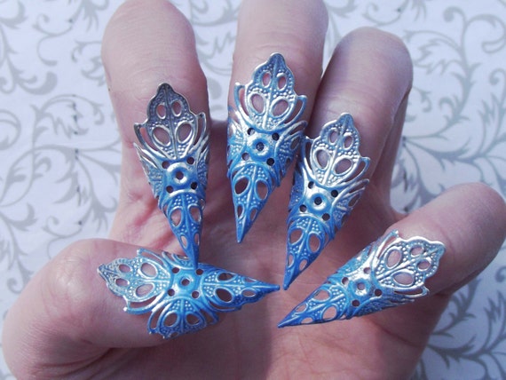 Color Tipped Silver Leaf Claws // Set of 5 // Custom Color