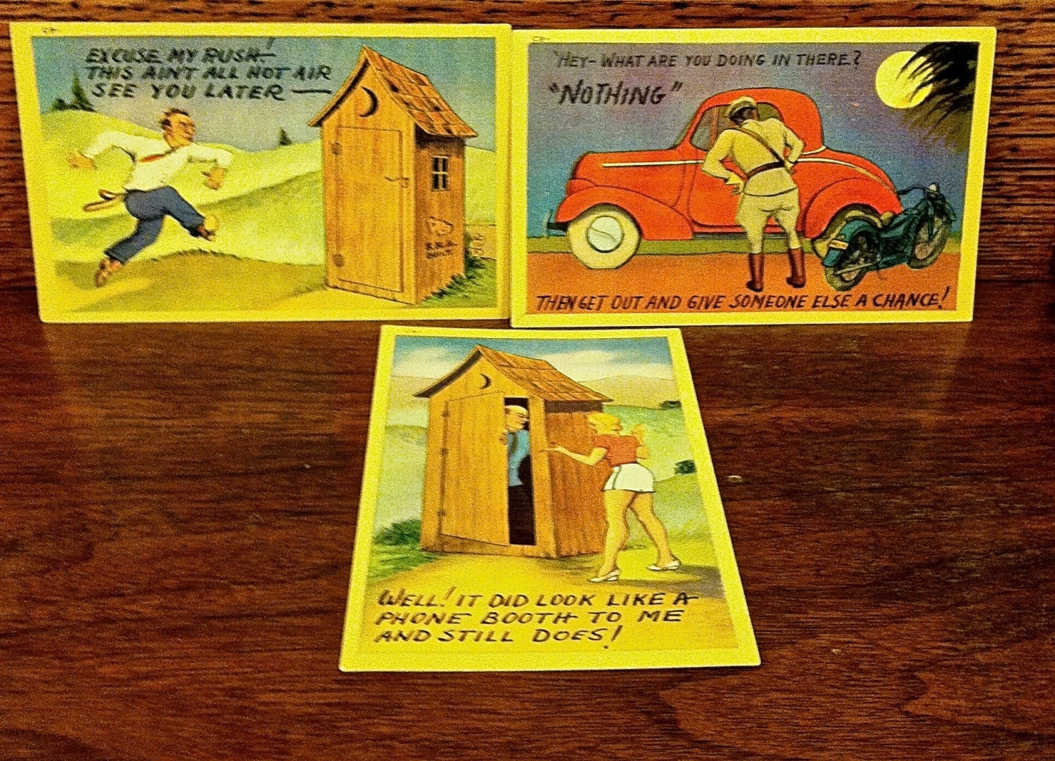 3 Humorous 1940s Vintage Postcards Unused Brightly Colored