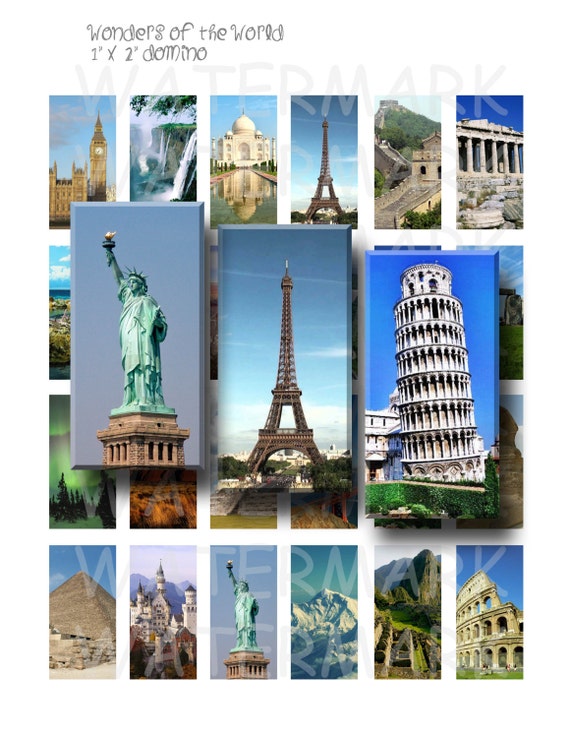 Wonders of the World Digital Collage Sheet 1 x 2 inch