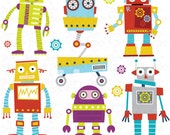Items similar to Robots Clipart Pack "CUTE ROBOTS" digital clip art ...
