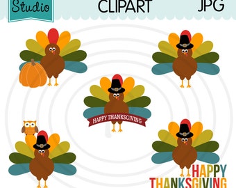 Multicolor Feathers Turkey Clipart, Thanksgiving Clipart, Happy ...
