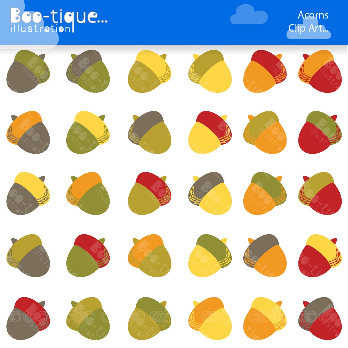 Fall Acorns Digital Clipart Set. Fall Clipart. Acorns Clipart. Autumn ...