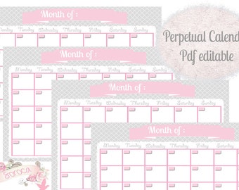 Printable Calendar planner, perpetual calendar,editable PDF, A4 Paper ...