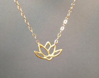 Items similar to Blooming Lotus Flower Necklace in Natural Brass and ...