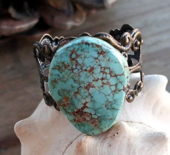 Green Spiderweb Kingman Natural Turquoise Filigree Adjustable