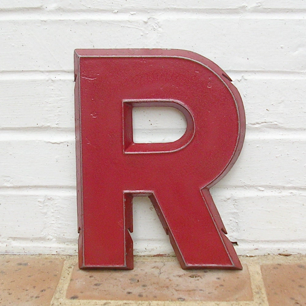 Vintage Metal Sign Metal Letter R Sign Chippy by timepassages