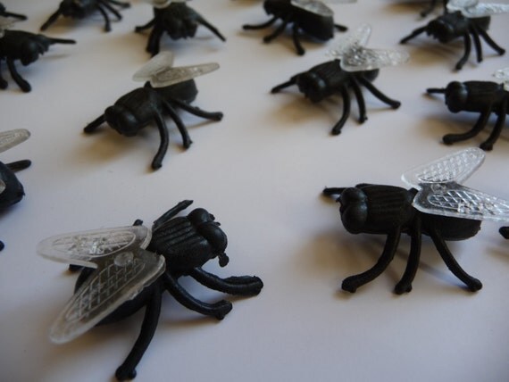 plastic Fly 20 black flies plastic Flies clear wings