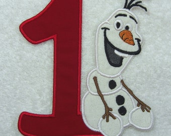 Number 1 with Olaf Fabric Embroidered Iron on Applique Patch Ready to Ship