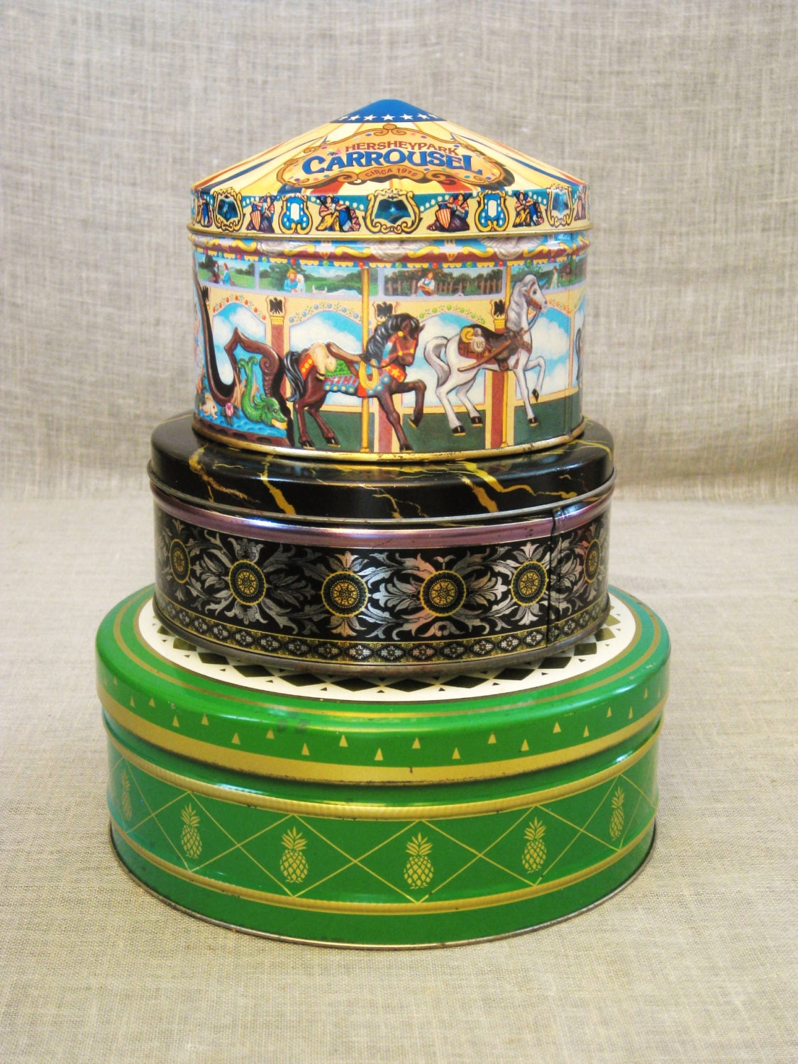 Tin , Candy Tin , Cookie Tin , Metal Box , Round Box , Pair of Tins ...