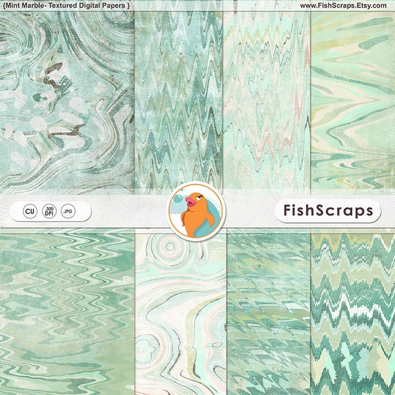 Mint Green Marble Digital Paper Lightly Textured by FishScraps