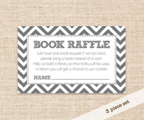Grey Chevron Book Raffle Ticket for a Baby Shower Book