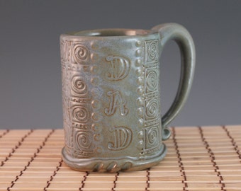 Dad Mug - handbuilt - slab built - ready to ship - blue grey
