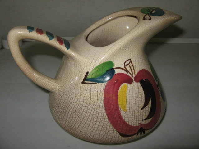 PURITAN MILK PITCHER Apple Design Vintage Table Pitcher Large Pottery ...