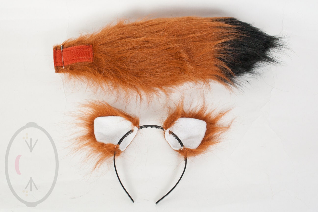 SMALL Rust Furry Ear and/or 16 Tail with black tip Set