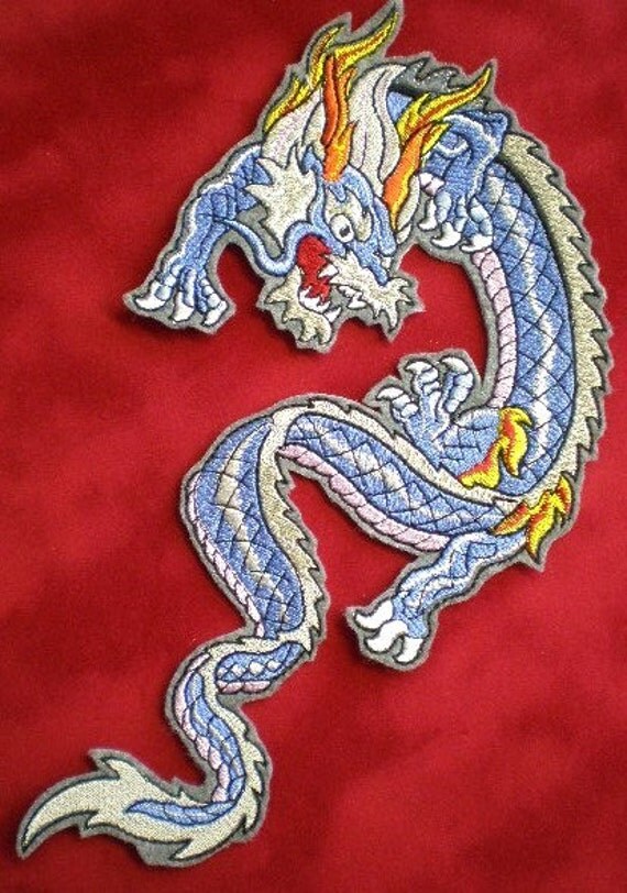 Extra Large Embroidered Dragon Iron On Applique Patch Biker