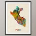 Peru Watercolor Map Art Print 1023