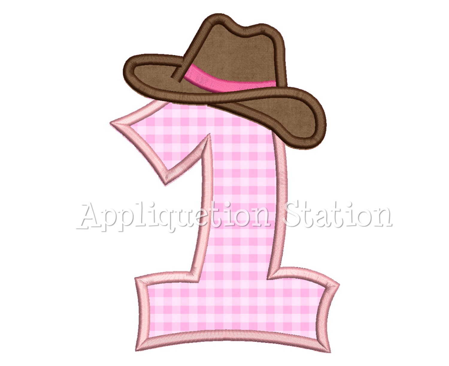 Number One Cowgirl Hat 1st Birthday Applique Machine