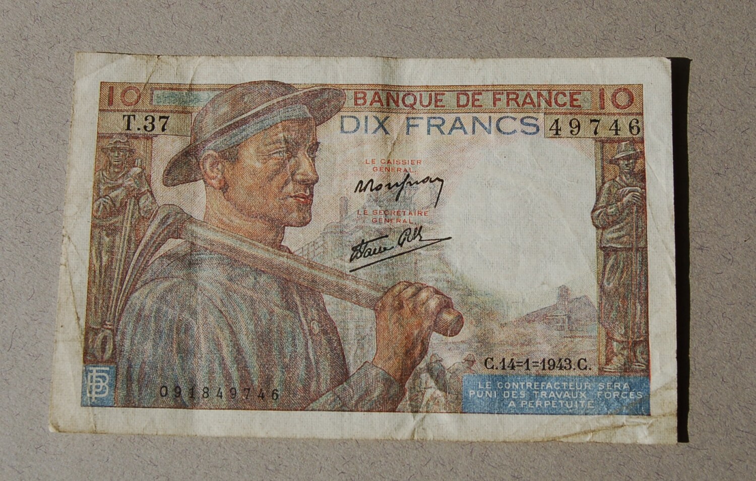 1943 French 10 franc banknote Ten franc banknote 10 francs