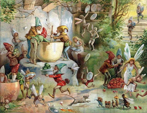 GNOMES Gone WILD Vintage Fairy/Gnome lIllustration. Digital