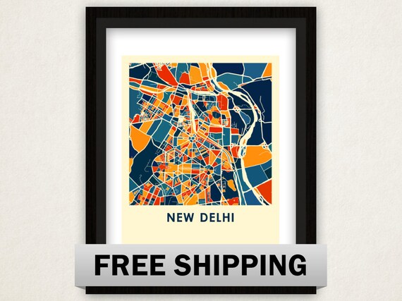 New Delhi Map Print Full Color Map Poster by iLikeMaps on Etsy