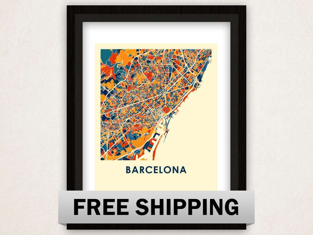 Barcelona Map Print Full Color Map Poster by iLikeMaps on Etsy