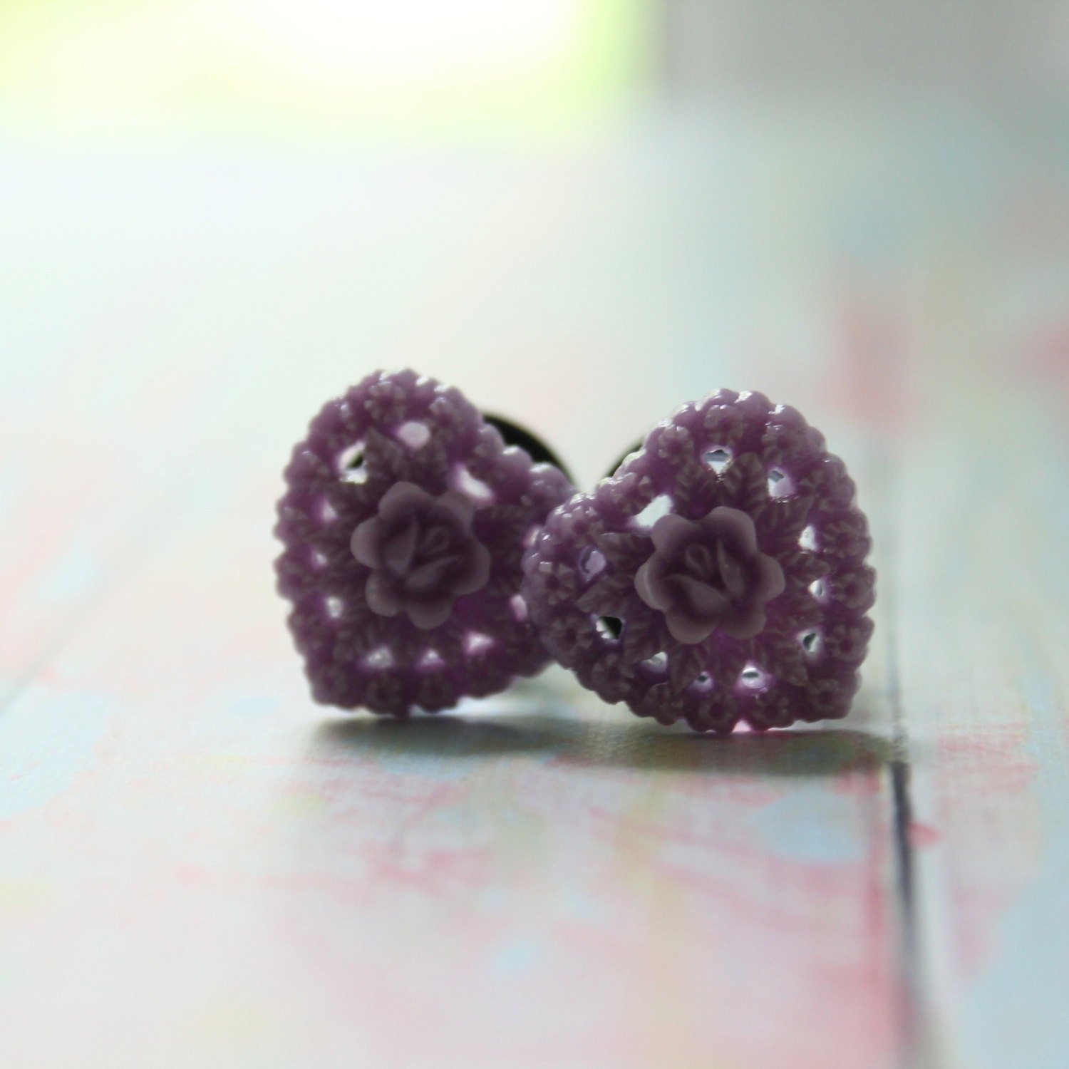 00g Heart Plugs Lilac Purple Flower Gauges by somedaysoonjewelry