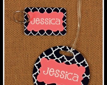 Monogrammed Gifts Bag Tag Key Chain Personalized Preppy Pattern Sports ...