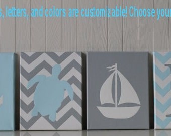 Items similar to Nautical Nursery Decor Acrylic Painting Art Nautical ...