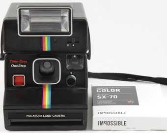 Vintage Polaroid OneStep SX-70 White Rainbow Stripe Instant