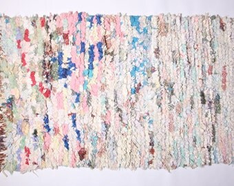 SWEET pink and white Rag Rug handmade in Morocco 1x2m