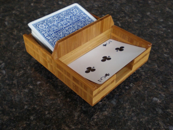 Canasta Tray Wooden Playing Card Dispenser Rotating Bamboo