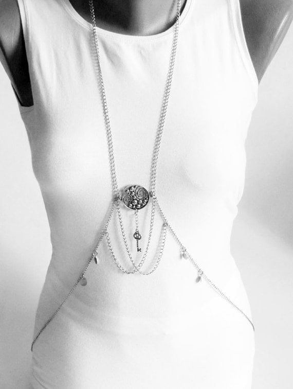 Items Similar To Body Harness Jewelry Body Jewelry Body Necklace Silver Body Chain Sexy Body