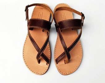 Leather flat sandals in natural color leather by NikolaSandals