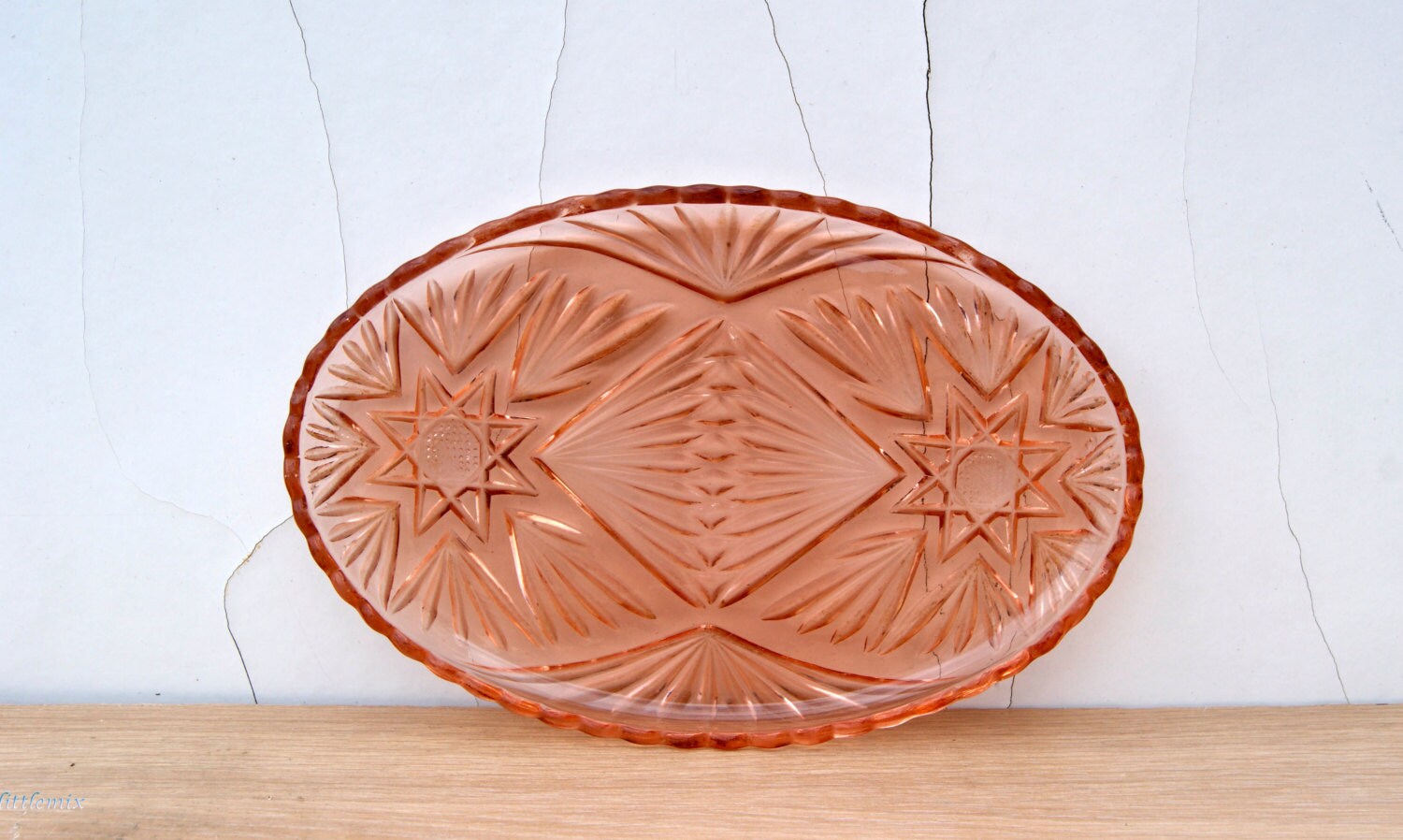 Vintage Pink Depression Pressed Glass Stars and Rays pattern Serving ...
