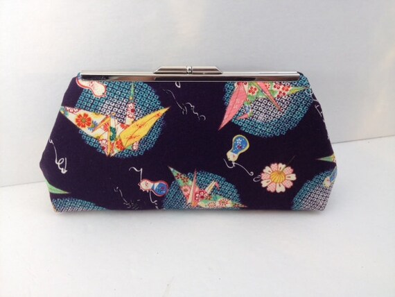 Origami Birds on a Purple Clutch Purse with Silver Finish