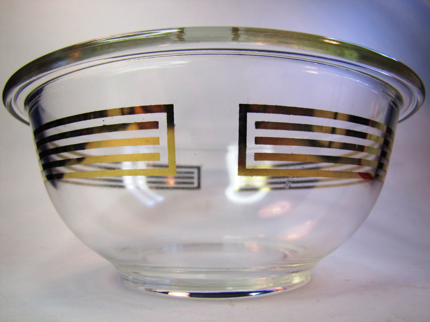 Pyrex Glass Bowl With Gold Musical Staff Design